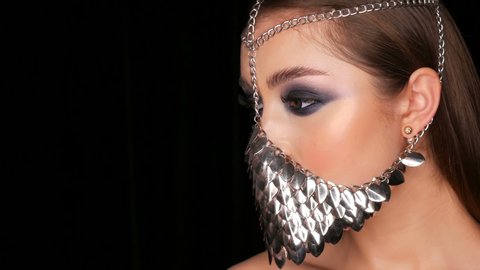 Girl Model Unusual Iron Stylish Muzzle Stock Footage Video (100% ...