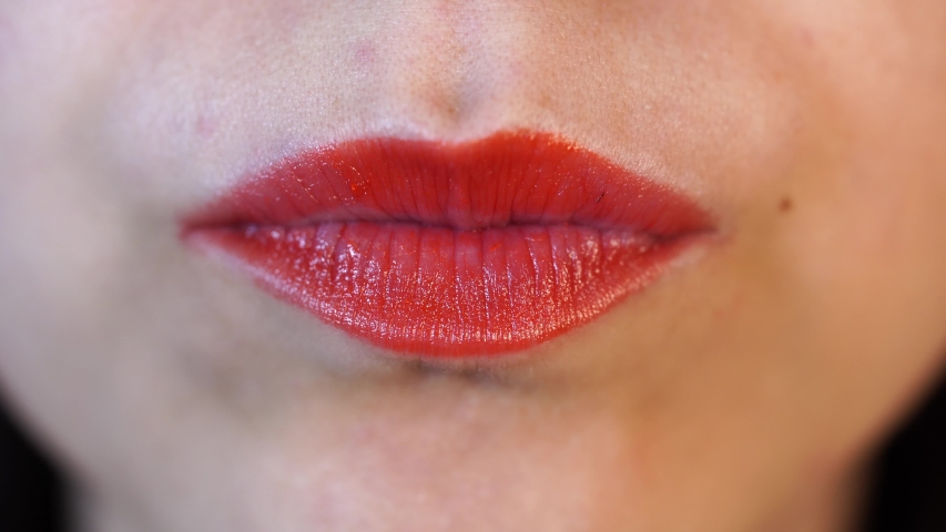 women lips close-up red closeup studio Stock Footage Video (100% ...