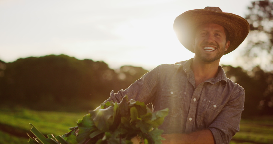portrait happy smiling farmer holding fresh Stock Footage Video (100% ...