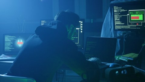 Portrait Scared Obedient Computer Hacker Stealing Stock Footage Video ...