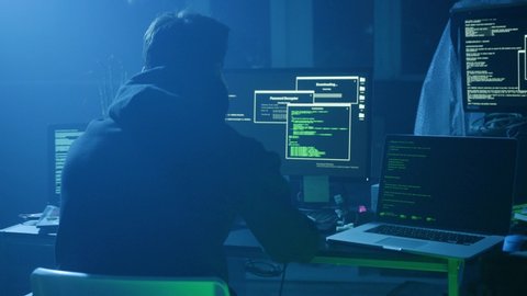 Portrait Sinister Computer Hacker Working Codes Stock Footage Video ...