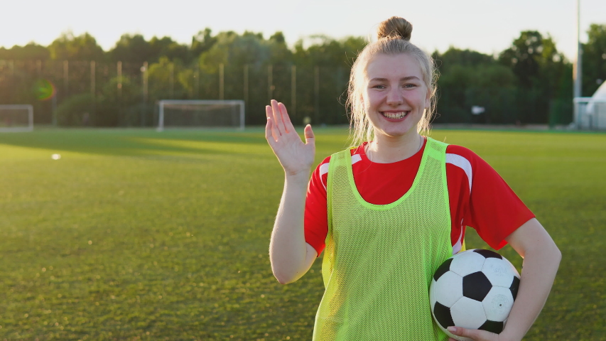 portrait smiling teenage girl football player Stock Footage Video (100% ...