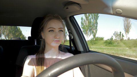 Young Beautiful Girl Driving Car Stock Footage Video (100% Royalty-free ...