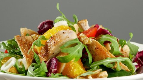 Salad Chicken Orange Presentation Dish Rotation Stock Footage Video ...