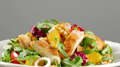 Salad Chicken Orange Presentation Dish Rotation Stock Footage Video ...