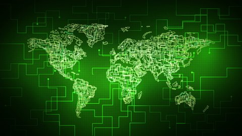 Futuristic Green Digital World Map Hud Stock Footage Video (100% ...