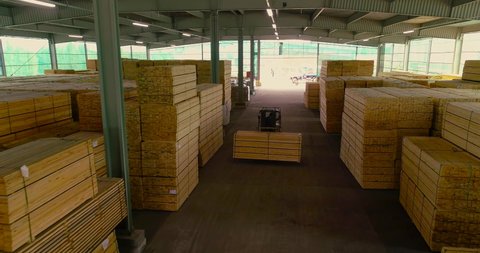 Large Warehouse Timber Materials Forklift Carries Stock Footage Video ...