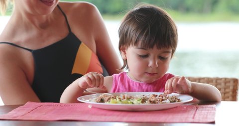 Little Girl Playing Food Child Touching Stock Footage Video (100% ...