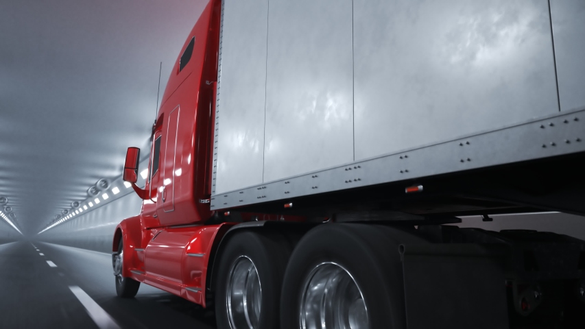 Red Semi Truck Trailer Driving Fast Stock Footage Video (100% Royalty ...
