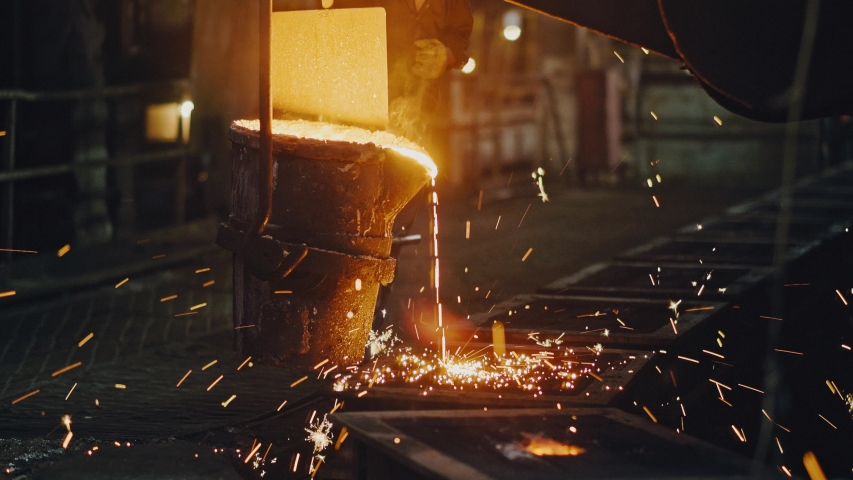 Hard Work Foundry Pouring Molten Steel Stock Footage Video (100% ...