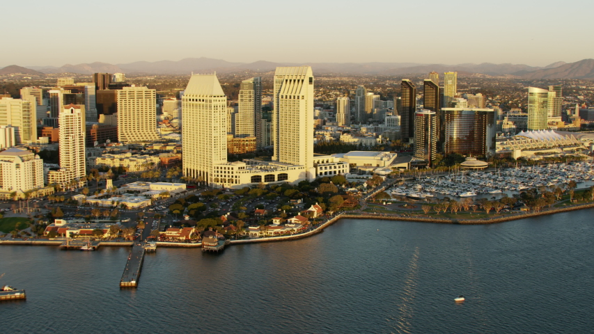 Aerial Waterfront Sunset View of Stock Footage Video (100% Royalty-free ...