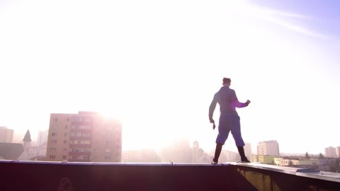 Guy Standing On Ledge Tall Building Stock Footage Video (100% Royalty ...