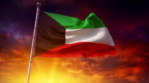 Flag Kuwait Waving Wind Sky Sun Stock Footage Video (100% Royalty-free ...