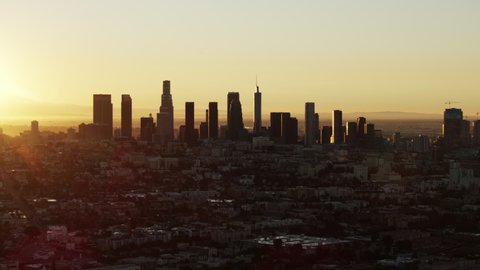 Downtown Los Angeles Sunrise Sun Over Stock Footage Video (100% Royalty ...