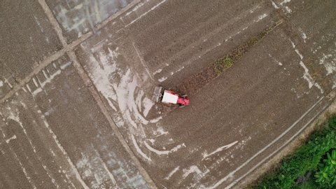 Aerial View Top View Tractor Working Stock Footage Video (100% Royalty ...