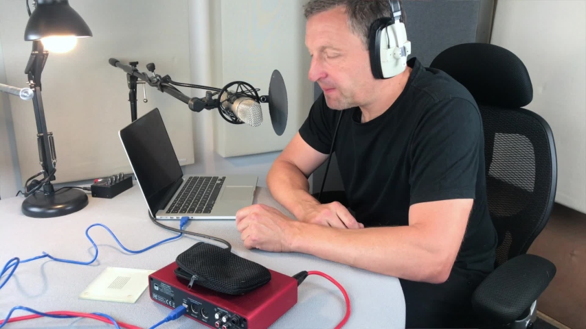 radio presenter interviewing caller down line Stock Footage Video (100% ...