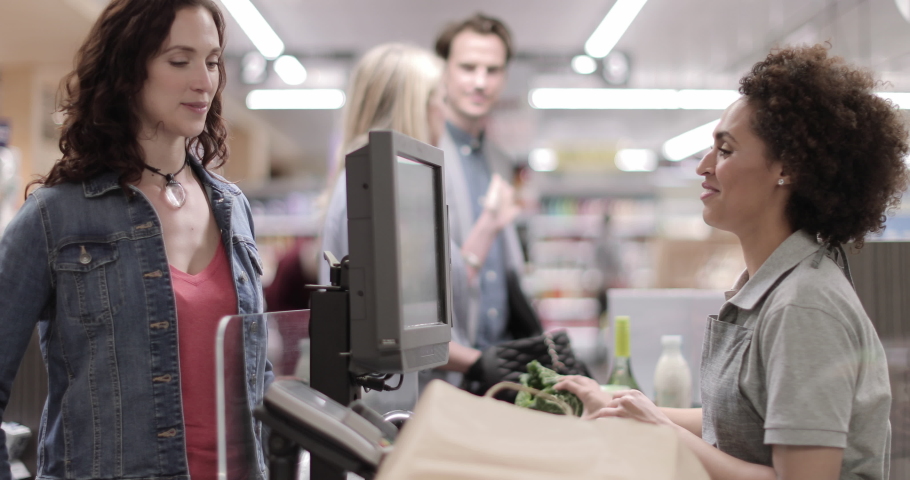 Sales Clerk Working at Grocery Stock Footage Video (100% Royalty-free ...