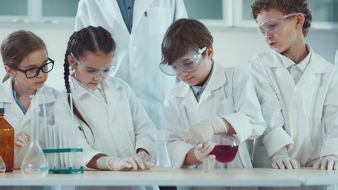 Group Primary Students Studying Science Practice Stock Footage Video ...