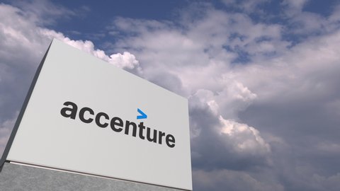 Logo Accenture On Stand Against Cloudy Stock Footage Video (100% ...
