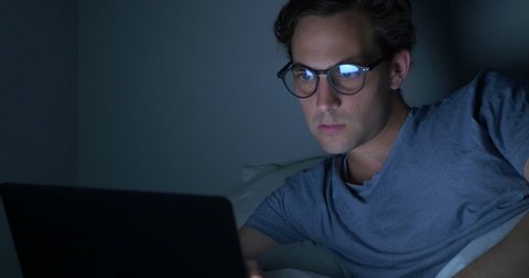 Man Using Computer Night Internet Addiction Stock Footage Video (100% ...