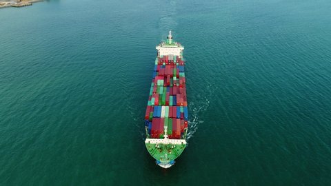 Aerial View Container Ship Sea Port Stock Footage Video (100% Royalty ...