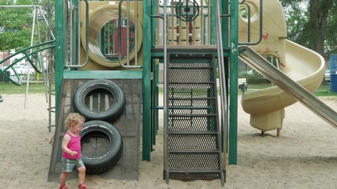 Toddler Learning Climb Stairs Playground During Stock Footage Video ...