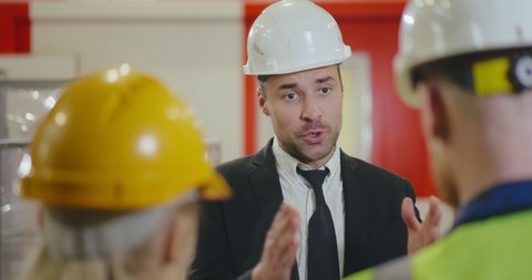 Close Back View Angry Factory Manager Stock Footage Video (100% Royalty ...