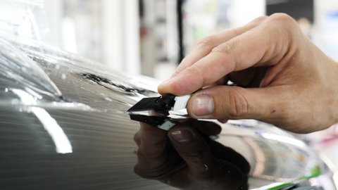 Close Ppf Installation Process On Front Stock Footage Video (100% ...