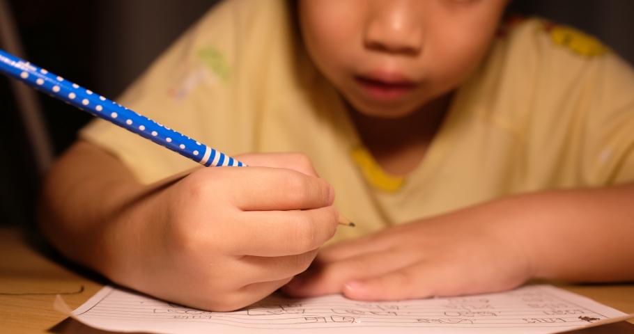 Children Boy Doing Homework Kid Write Stock Footage Video (100% Royalty ...