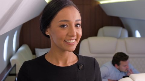 Stewardess Portrait Private Jet Female Biracial Stock Footage Video ...