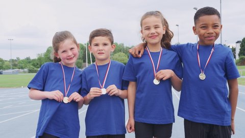 Portrait Children Showing Off Winners Medals Stock Footage Video (100% ...
