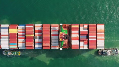 Aerial View Container Ship Sea Port Stock Footage Video (100% Royalty ...