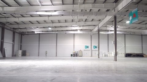 bright empty warehouse interior hall camera Stock Footage Video (100% ...