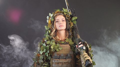 Woman Soldier Sniper Disguise Poses Sniper Stock Footage Video (100% ...