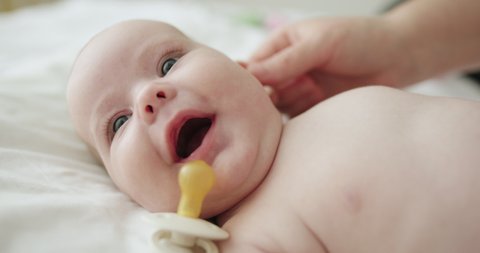 Restless Newborn Baby Wriggling Cot Mother Stock Footage Video (100% ...