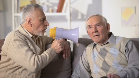 Elderly Male Talking Megaphone Deaf Old Stock Photo 1509591653 ...