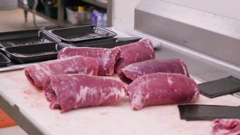 Butcher Weighing Meat Display Cabinet Butchery Stock Photo 1182873520 ...