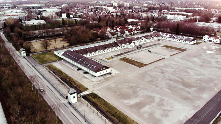 concentration camp dachau aerial view bird's-eye Stock Footage Video ...