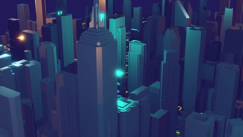 3d render of digital city. Abstract urban background. Skyscrapers and ...