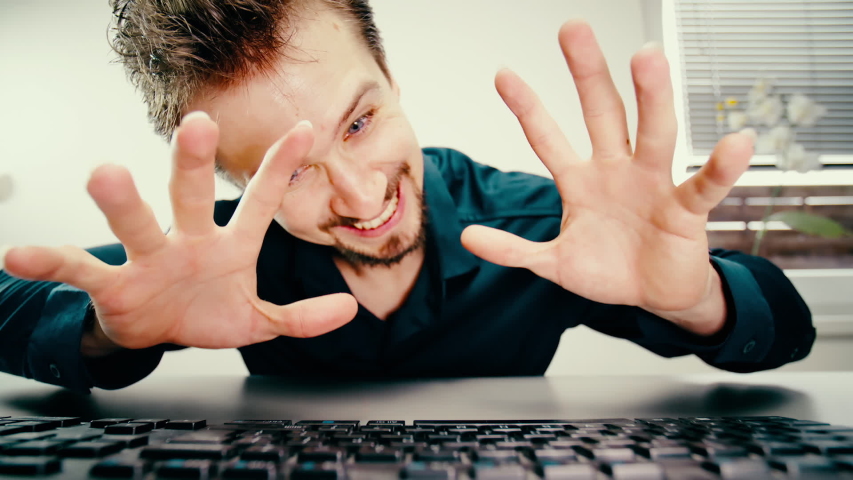 man evil laugh while typing on Stock Footage Video (100% Royalty-free ...