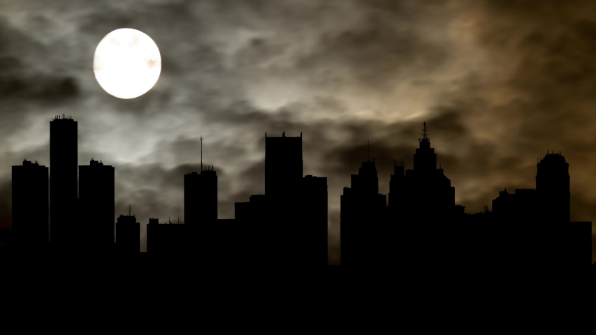 Detroit skyline with night lights in Michigan image - Free stock photo ...