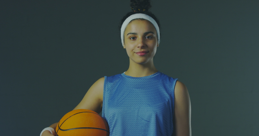 Mixed Race Female Basketballer Gesturing Stock Footage Video (100% ...