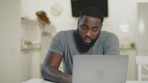 Tired Black Man Looking Laptop Screen Stock Footage Video (100% Royalty ...