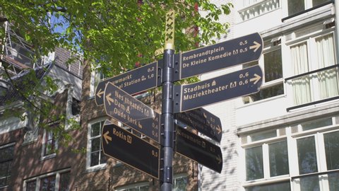 Directional Signpost Famous Landmarks Amsterdam Stock Footage Video ...