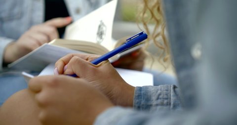 Girls Students Prepare Exams Park Closeup Stock Footage Video (100% ...