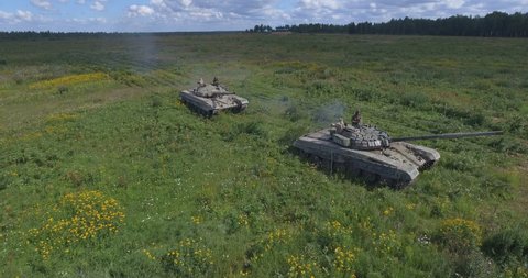 Military Army Tank Driving Aerial View Stock Footage Video (100% ...