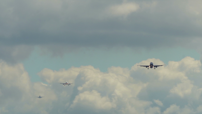 4k line planes stacked landing extreme Stock Footage Video (100% ...