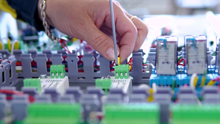 Electrician Assembling Industrial Electric Cabinet Stock Footage Video ...