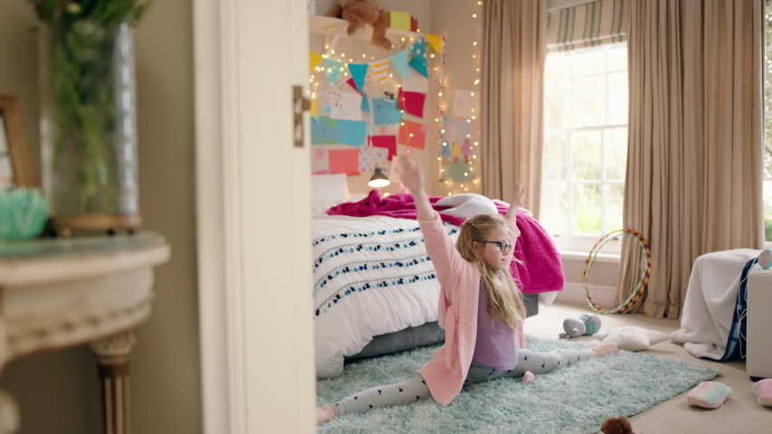 happy little girl dancing bedroom practicing Stock Footage Video (100% ...