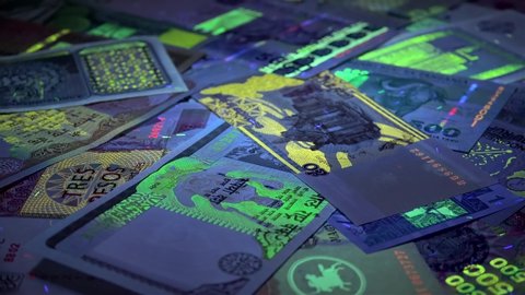 Banknotes Different Countries Uv Light Fluorescence Stock Footage Video ...